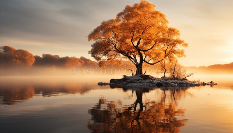 Solitude in Nature Tranquil Sunset Reflects on Water, Serene Beauty ...