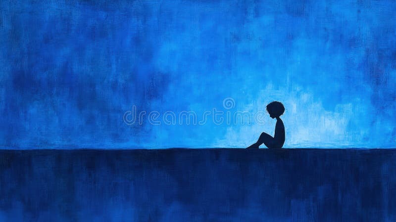 Solitude Reflection Sad Silhouette Sitting Watercolor Blues Shadows ...