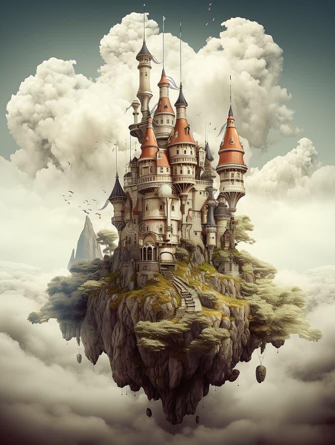 Solitude in the Sky: a Digital Dreamland of Floating Castles and Stock ...