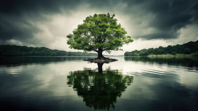 Solitude tree in water stock illustration. Illustration of contrast ...