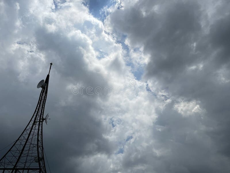 Internet Tower Above the Building on a Cloudy Rainy Season Stock Photo ...