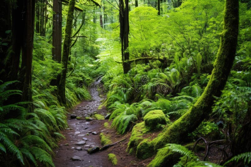 A Solo Hike Trail through a Lush Forest Stock Illustration ...