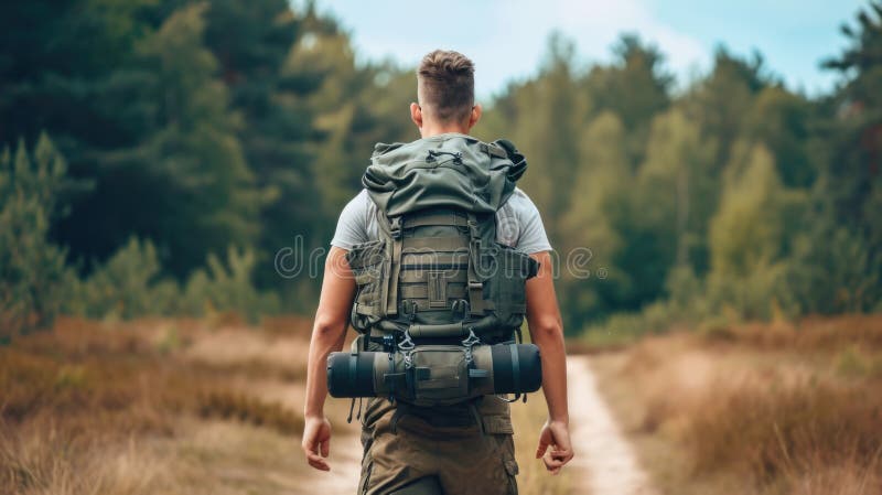 Solo Hiker on Forest Trail stock illustration. Illustration of workout ...