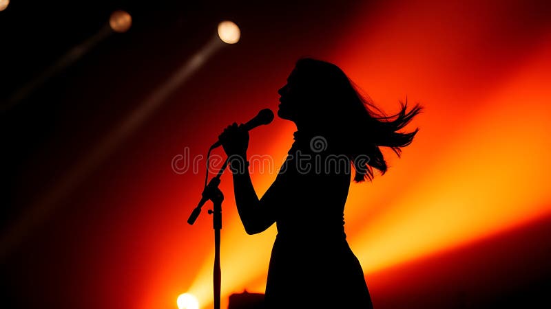 Solo Singer Silhouetted in Red Stage Light Stock Photo - Image of ...