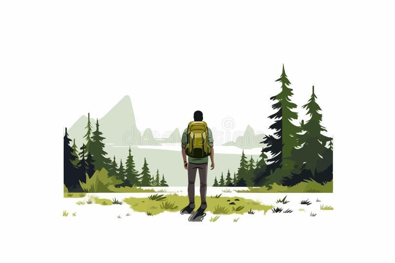 Solo Traveler Backpacking through a Forest Conservati Isolated Vector ...