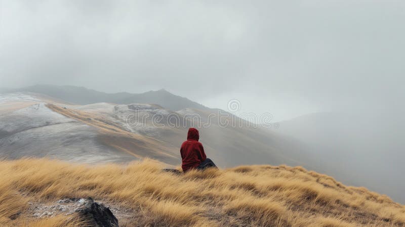 A Solo Traveler Enjoying a Moment of Solitude on a Windswept Stock ...