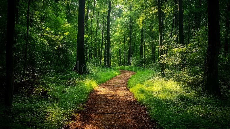 A Solo Walk in a Quiet Forest with Soft Sunlight Filtering through ...
