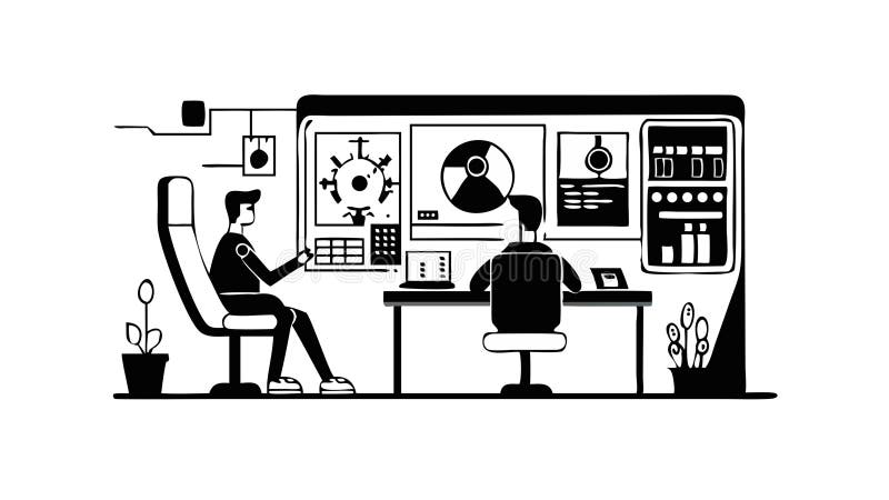 Solo Work in Control Room. Focused Operator. Technical Oversight ...