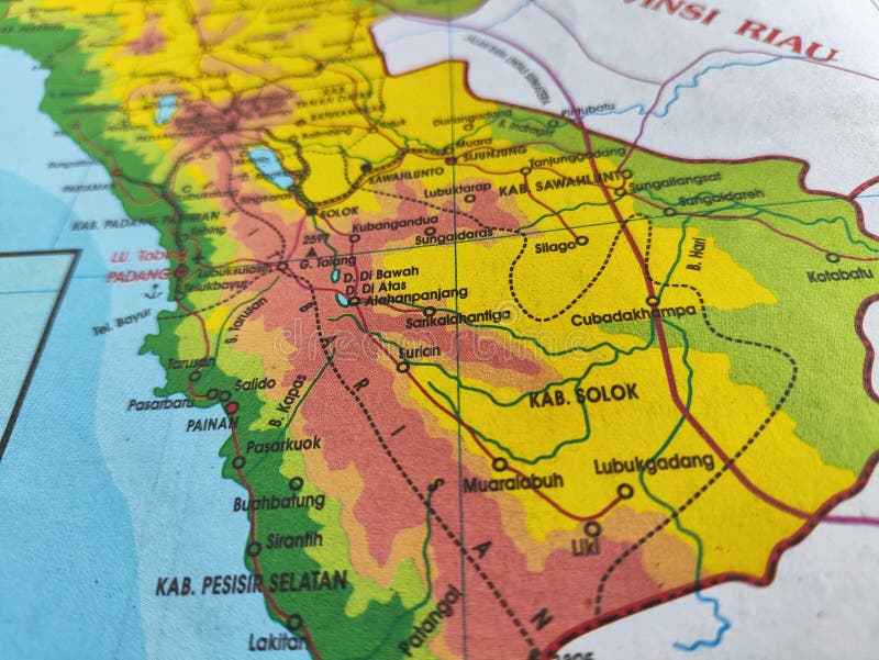 Solok Regency Map and Major Cities Around it on Physical Map Stock ...