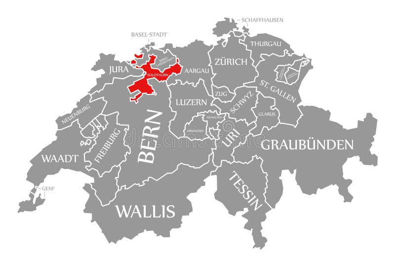 Solothurn Red Highlighted in Map of Switzerland Stock Illustration ...