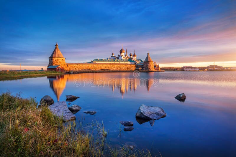 Solovetsky Monastery and Blue Clouds Stock Image - Image of lake ...