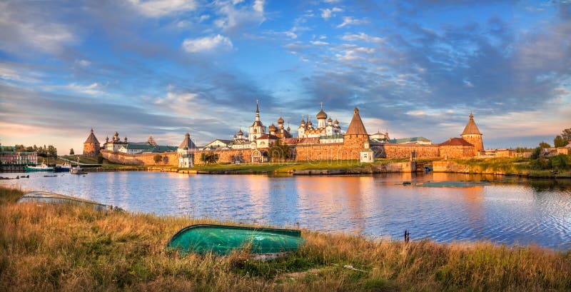 Solovetsky Monastery on the Solovetsky Islands and an Overturned Boat ...