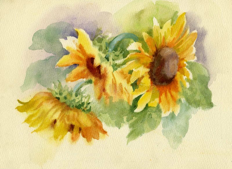 Målning av solrosor stock illustrationer. Illustration av löv - 45054087