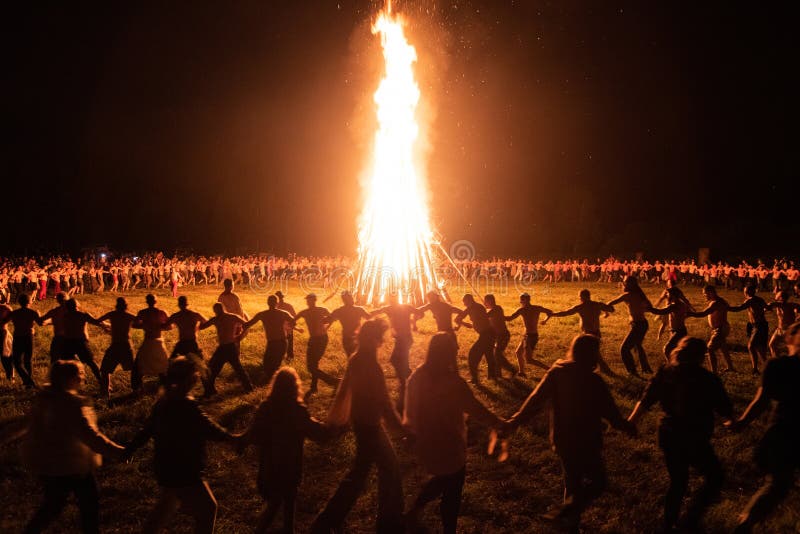 Solstice Celebration, Big Bonfire and Round Dance Editorial Stock Image ...