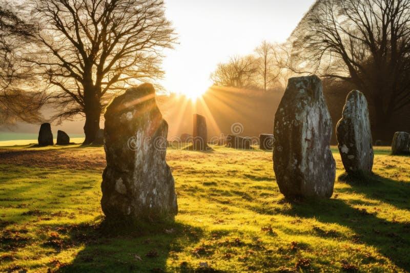 Solstice Stone Circle in Afternoon Sunlight Stock Illustration ...