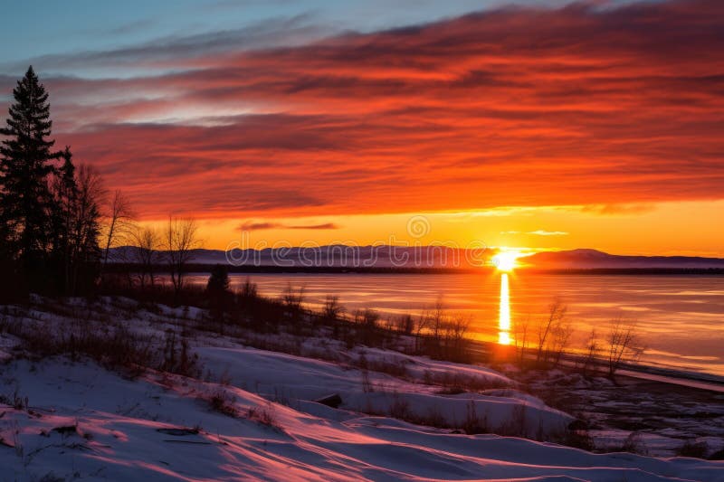 Solstice Sunset Over the Horizon Stock Image - Image of evening, nature ...