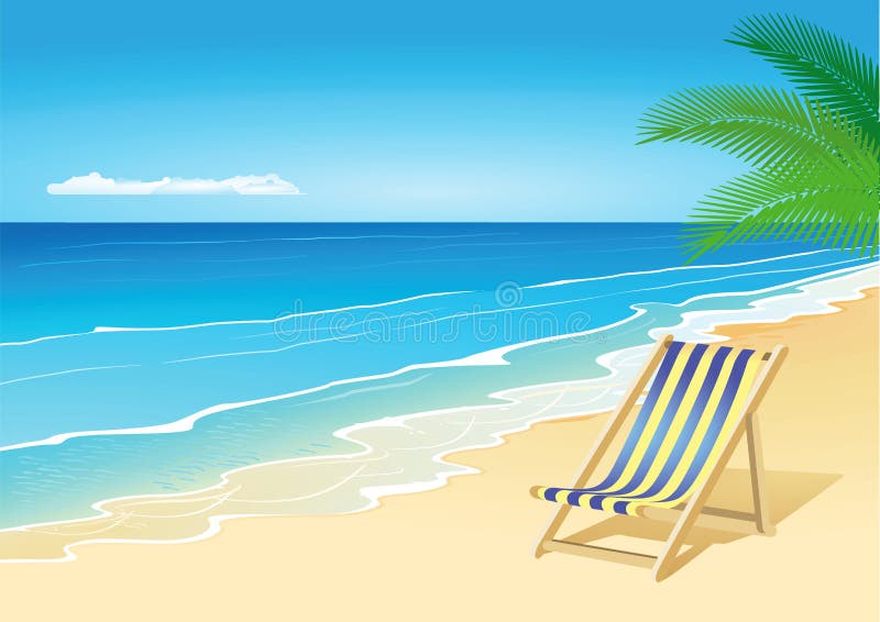 Solstol På Stranden Vid Havet Vektor Illustrationer - Illustration av ...