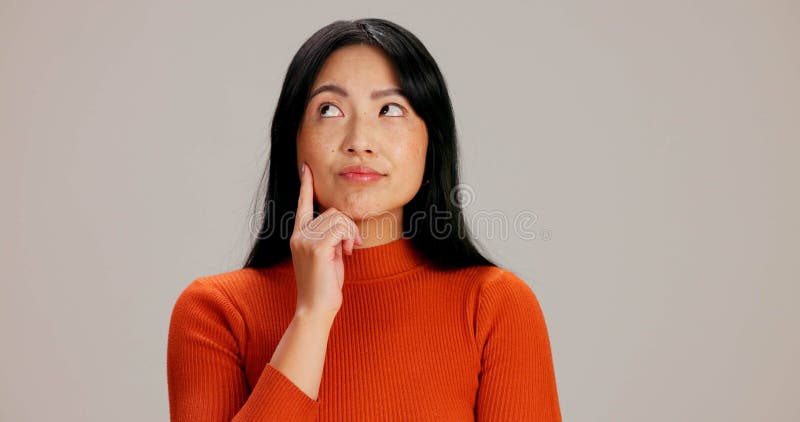 Solution, Asian Woman and Confused with Thinking in Studio, Startup ...