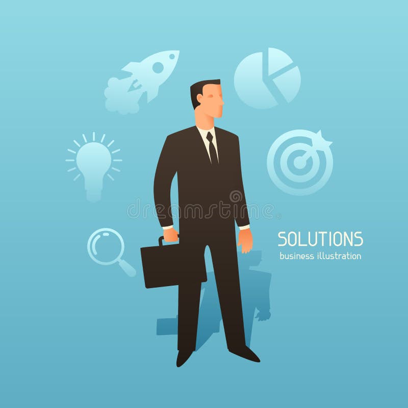 Solution Business Conceptual Illustration with Businessman. Image for ...