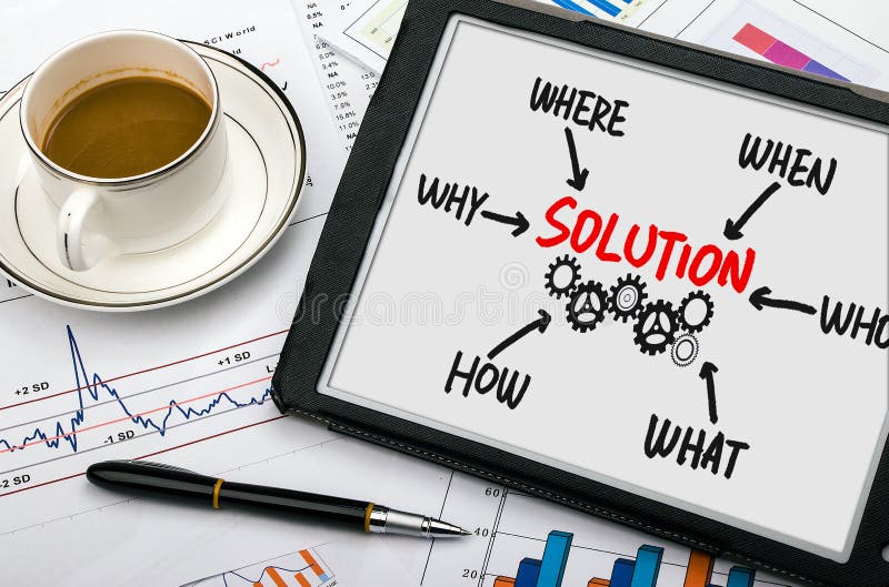 Solution Concept Hand Drawing on Tablet Pc Stock Image - Image of ...