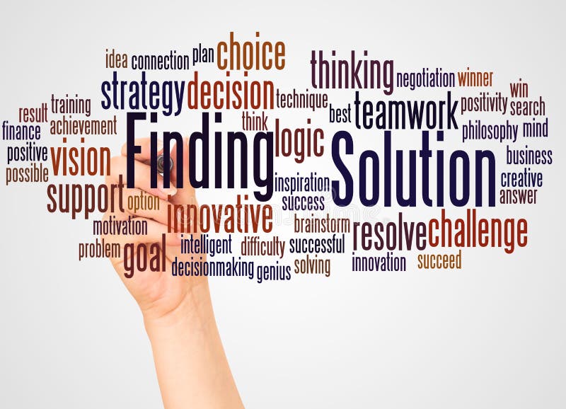 Solution Finding Word Cloud and Hand with Marker Concept Stock Image ...