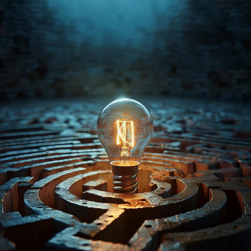 Solution - Glowing Lightbulb in the Center of a Sprawling Maze Stock ...