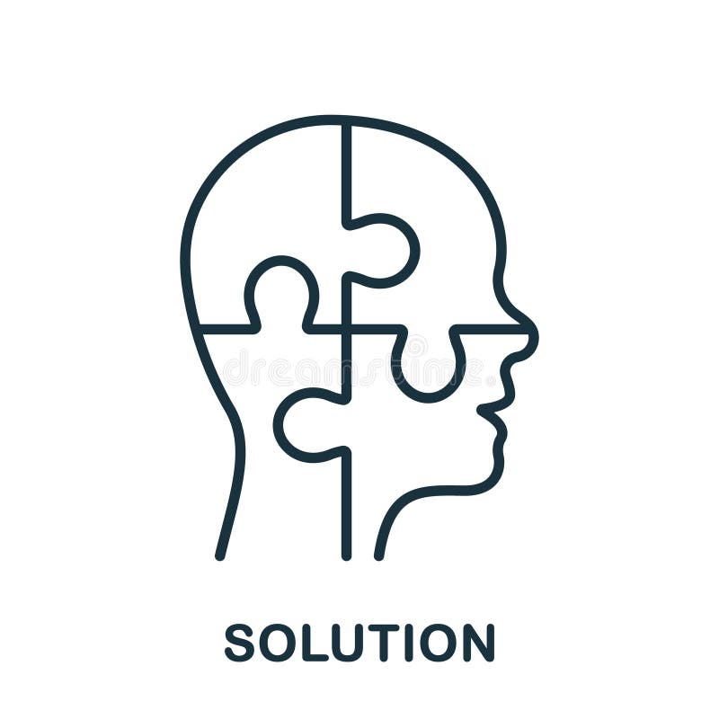Solution in Human Head Line Icon. Person S Brain and Jigsaw, Creation ...