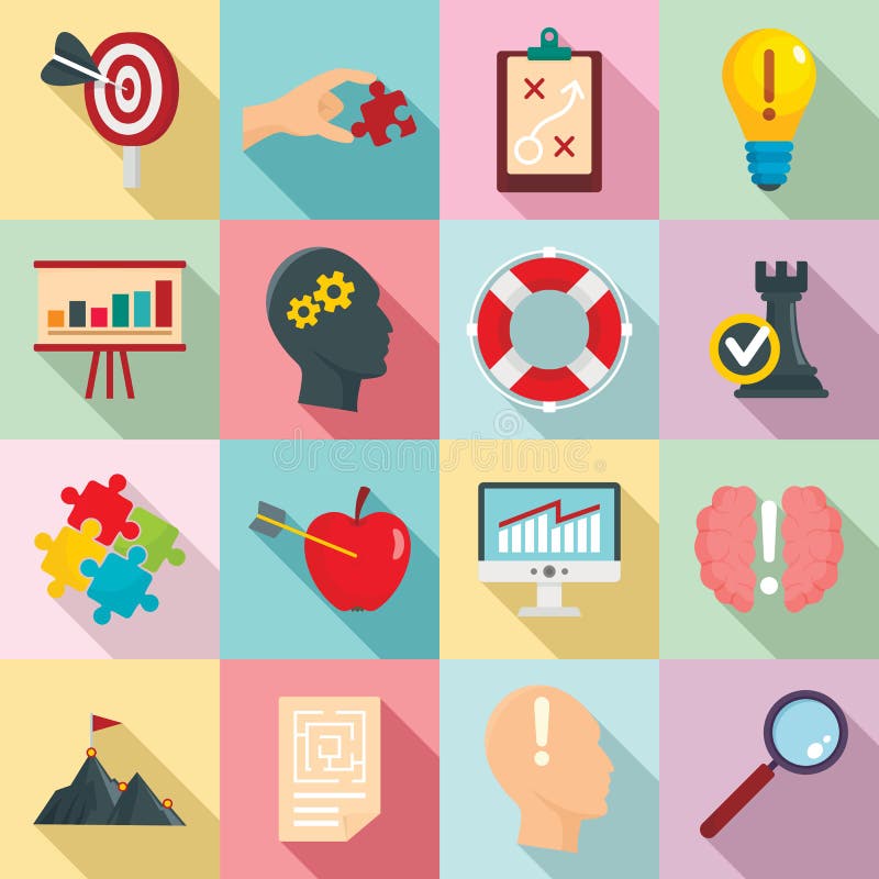 Solution Icon Set, Flat Style Stock Vector - Illustration of idea ...