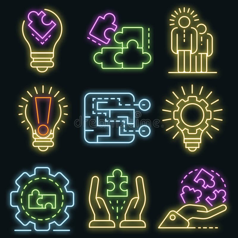 Solution Icon Set Vector Neon Stock Vector - Illustration of smart ...