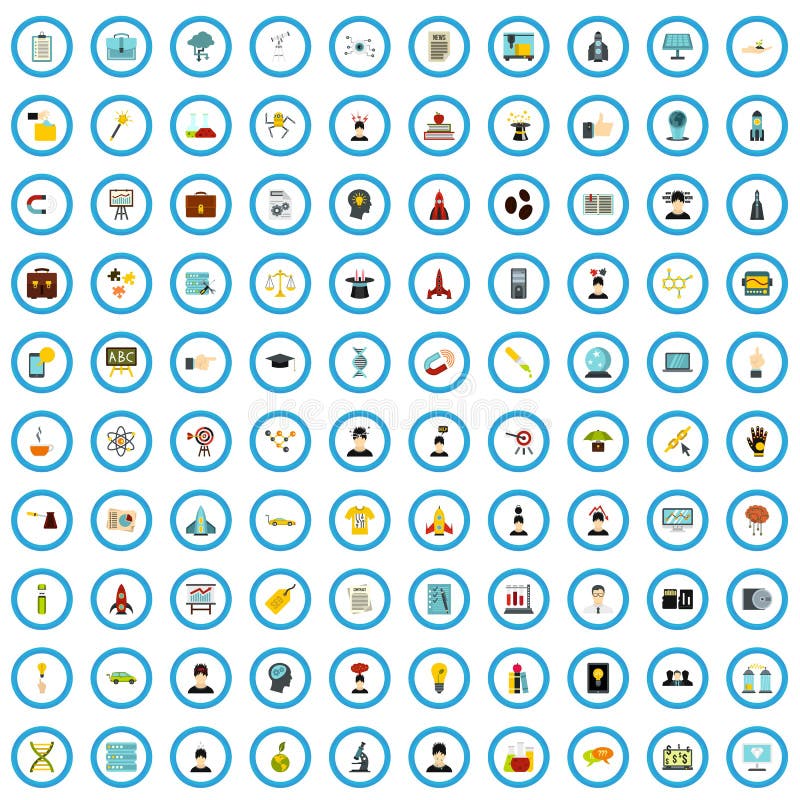 100 Solution Icons Set, Flat Style Stock Vector - Illustration of icons ...