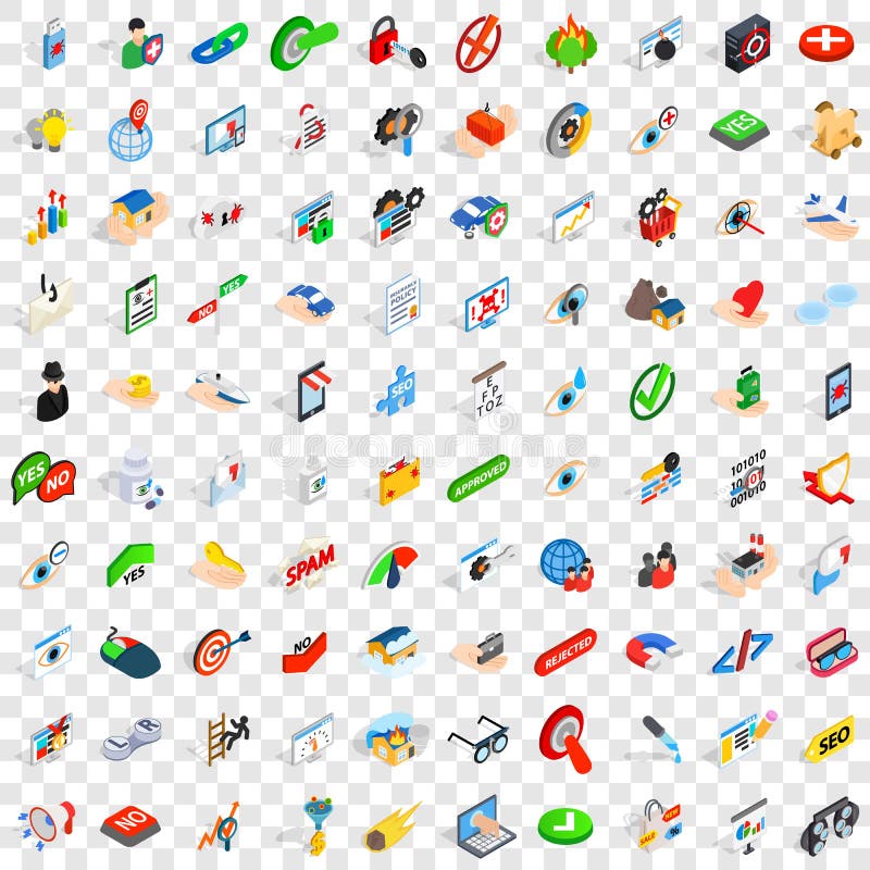 100 Solution Icons Set, Isometric 3d Style Stock Vector - Illustration ...