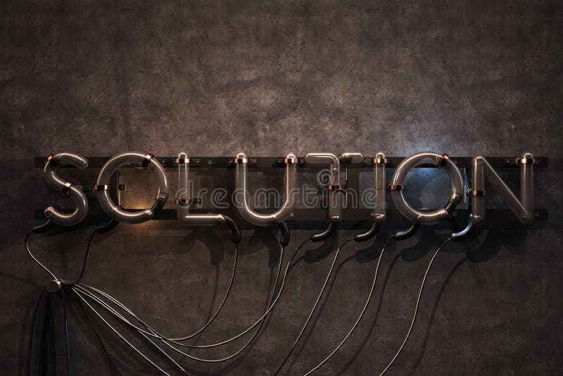 Solution Neon Sign stock image. Image of dimensional - 57324225