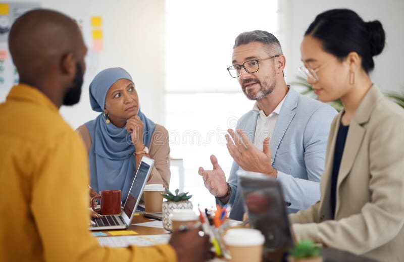 Solution, Planning and Teamwork with Business People in Meeting for ...