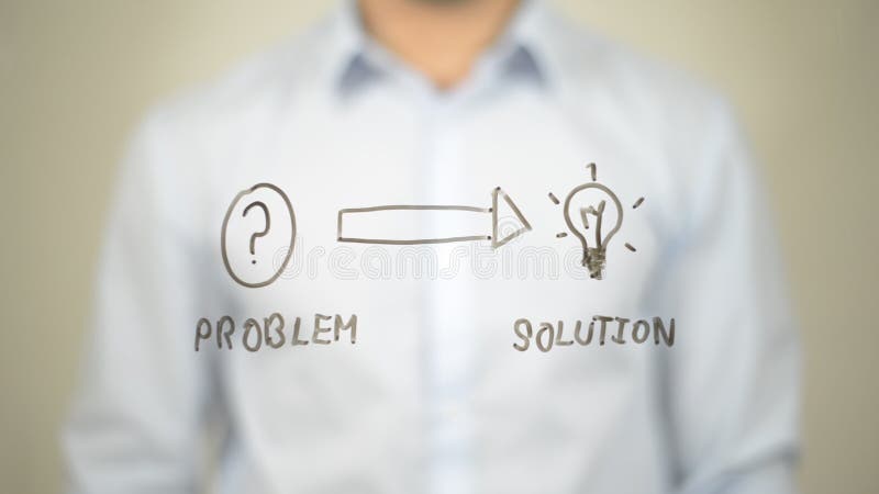 Solution of Problem, Cocept, Man Writing on Transparent Screen Stock ...