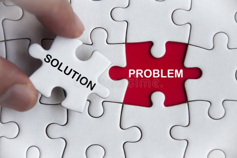 Solution and Problem Text on Jigsaw with One Hand Holding a Missing ...