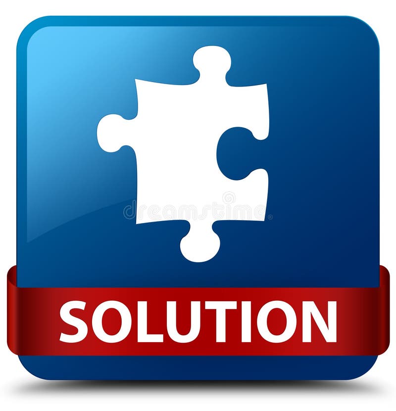 Solution (puzzle Icon) Blue Square Button Red Ribbon in Middle Stock ...