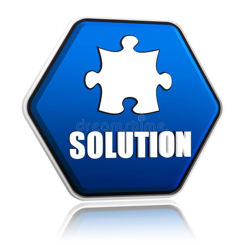 Solution and Puzzle Sign in Blue Hexagon Banner Stock Illustration ...