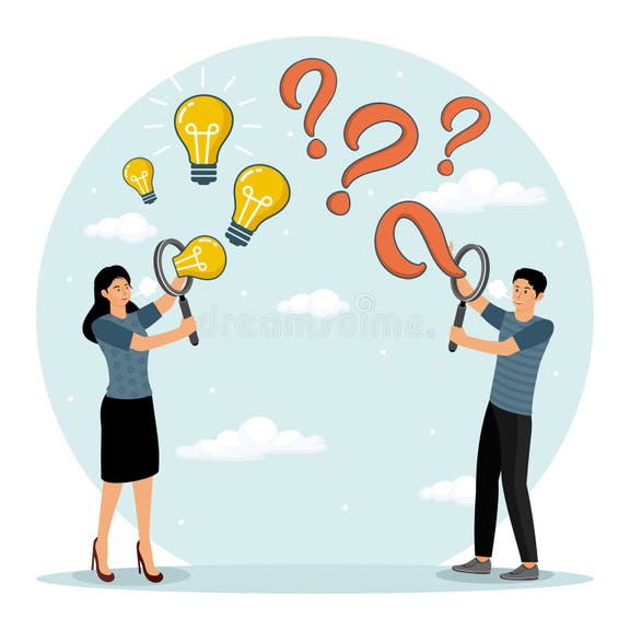Solution or Q and a Session Concept. Two People with Question Mark and ...
