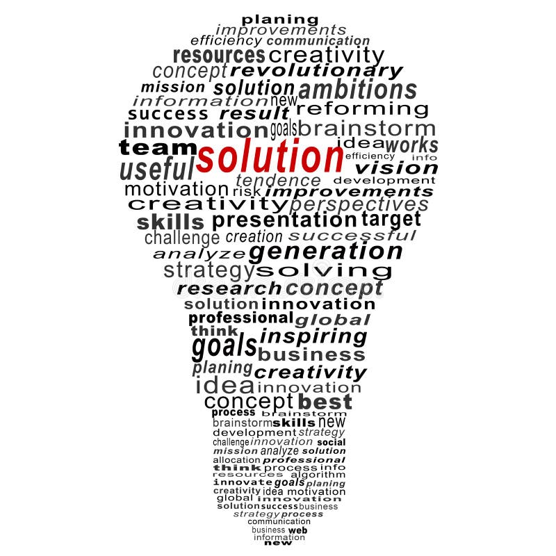 Solution Text Collage Composed in the Shape of Bulb Stock Illustration ...