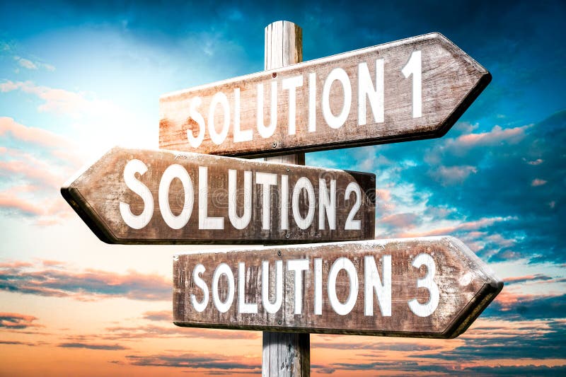 Solution 1, 2, 3 - Wooden Signpost, Roadsign with Three Arrows Stock ...