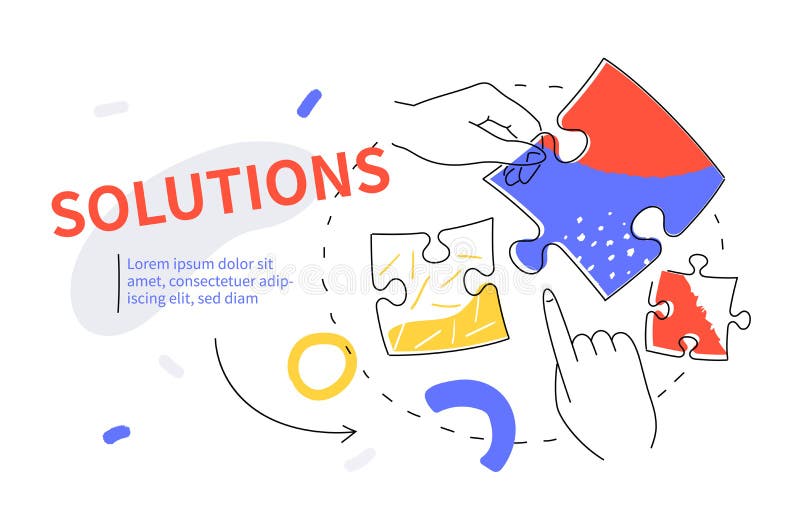 Solutions - Colorful Line Design Style Web Banner Stock Vector ...