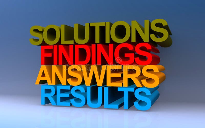 Solutions Findings Answers Results on Blue Stock Illustration ... Solutions Findings Answers Results on Blue Stock Illustration ...