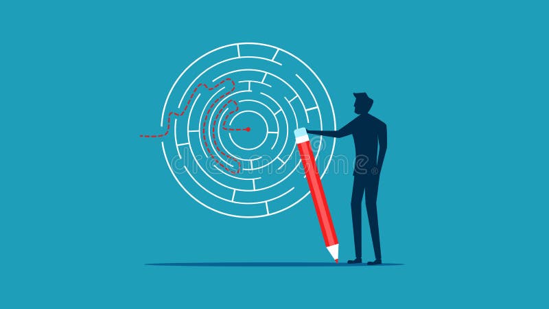 Solve Business Problems. Businessman Drawing Lines To Solve a Maze ...