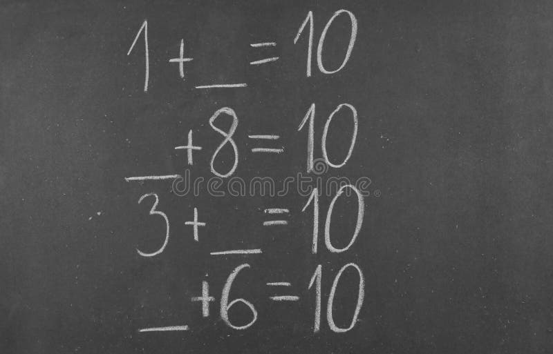 Addition of numbers. stock image. Image of black, chalkboard - 211954185