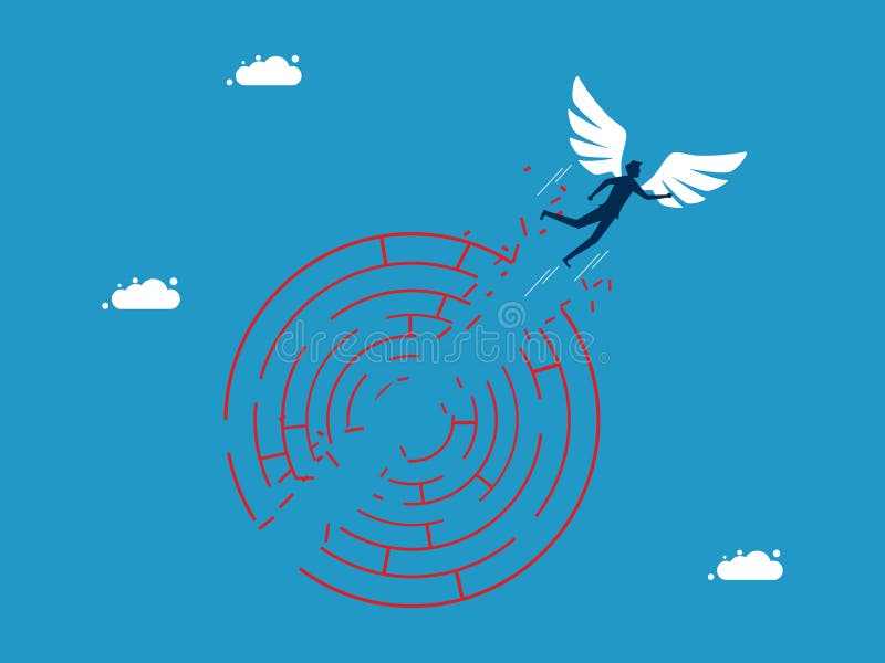 Solve Problems and Overcome Obstacles. Man Flying with Angel Wings ...