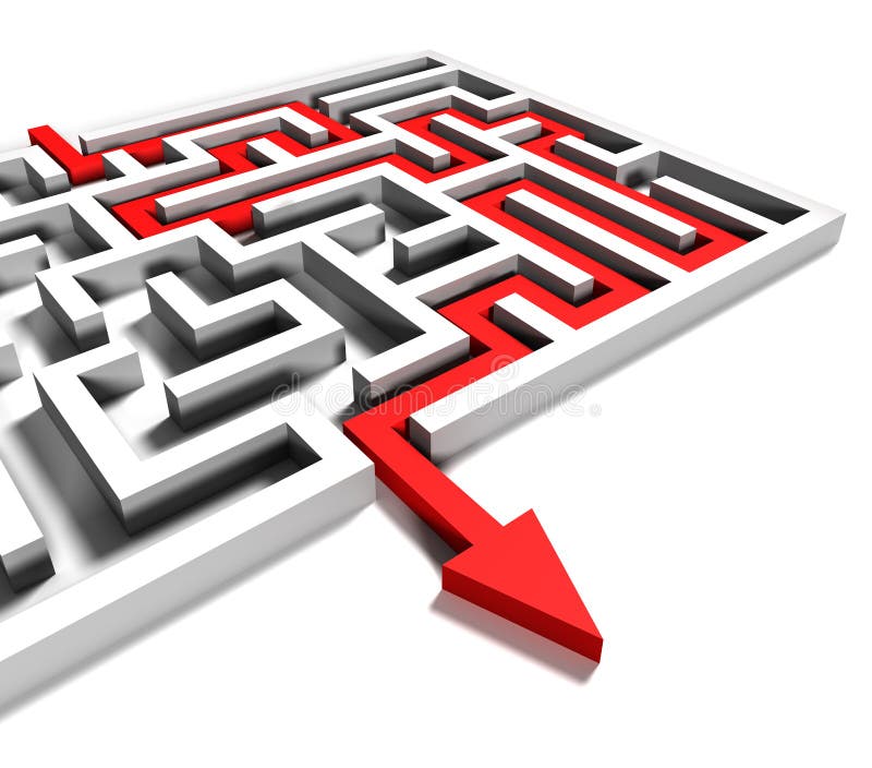 Solved Labyrinth with Red Arrow Stock Illustration - Illustration of ...