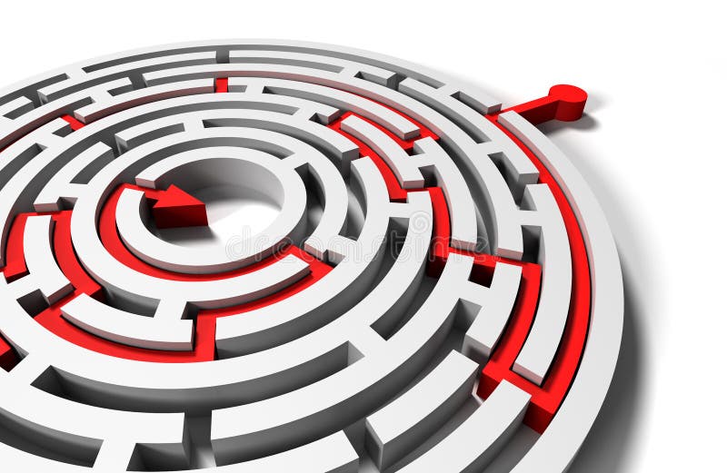 Solved Round Labyrinth with Red Arrow in Goal Stock Illustration ...