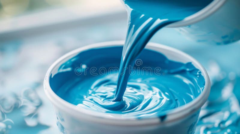 Solvent Pours into the Blue Paint Stock Image - Image of decorating ...