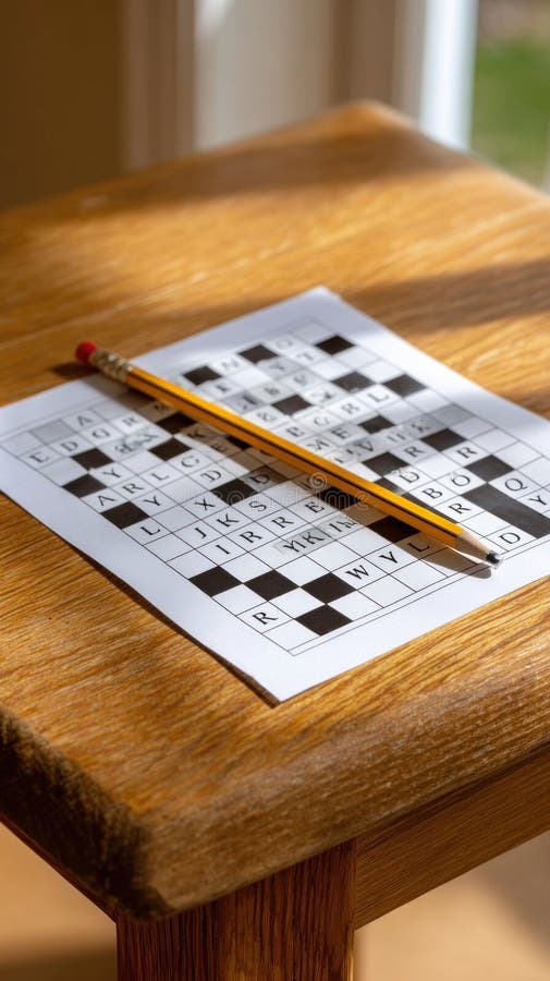 Solving a Challenging Crossword Puzzle on a Wooden Table Stock Image ...