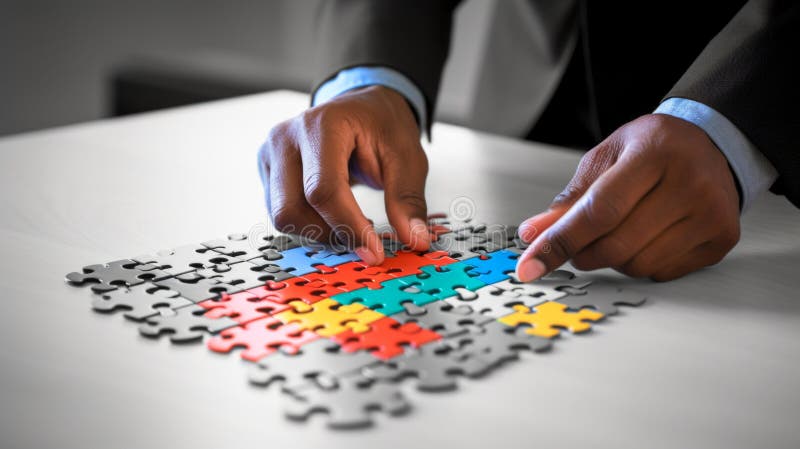 Solving a Colorful Jigsaw Puzzle. Generative Ai Stock Image - Image of ...